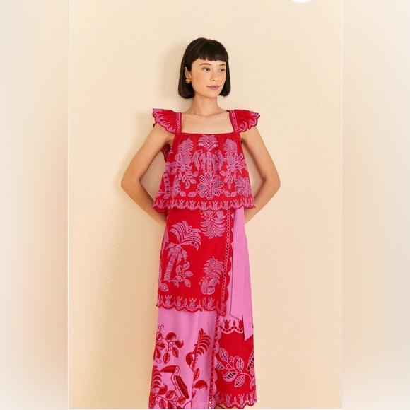 FARM Rio | Skirts | Nwt Farm Rio Red Palm Tree Richelieu Midi Skirt ...